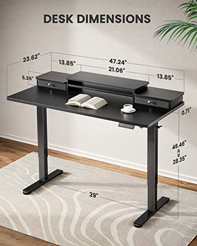 Ergear ErGear Electric Standing Desk with Double Drawers, 48x24 Inches Adjustable Height Sit Stand Up Desk, Home Office Desk Computer Workstation with Storage Shelf, Black (EGESD5B-1)