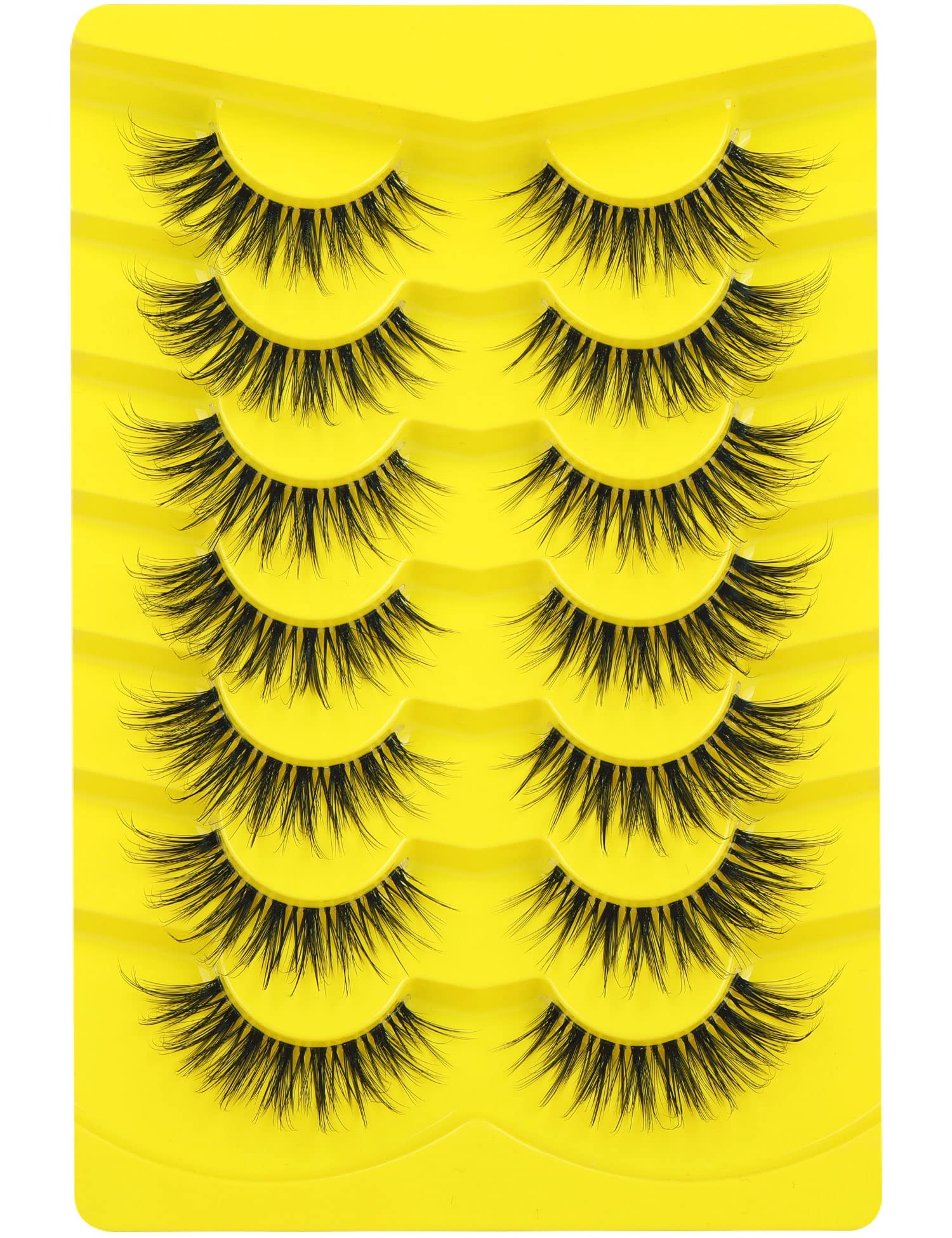 Clear Band Lashes Natural Look False Eyelashes Wispy Fairy Strip Lashes Cat Eye Long Fake Eyelashes 7 Pairs Pack by Pawotence