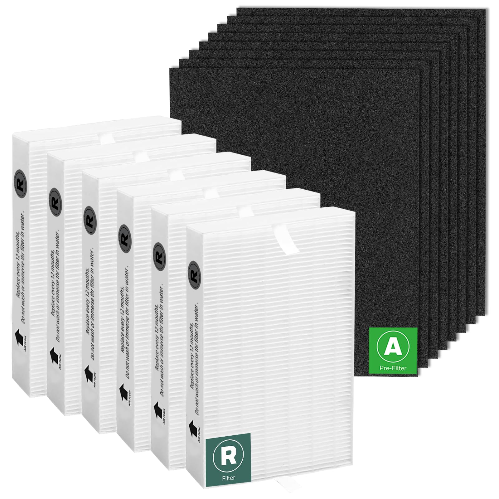 HPA300 HEPA Filter Replacement for Honeywell Air Purifier 6 HEPA R Filters and 8 Pre-cut A Carbon Pre-filter