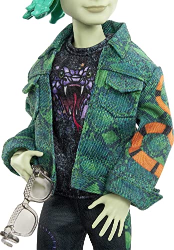 Monster High Deuce Gorgon Doll in Signature Look with Denim Snake Jacket & Accessories, Pet Mouse Perseus
