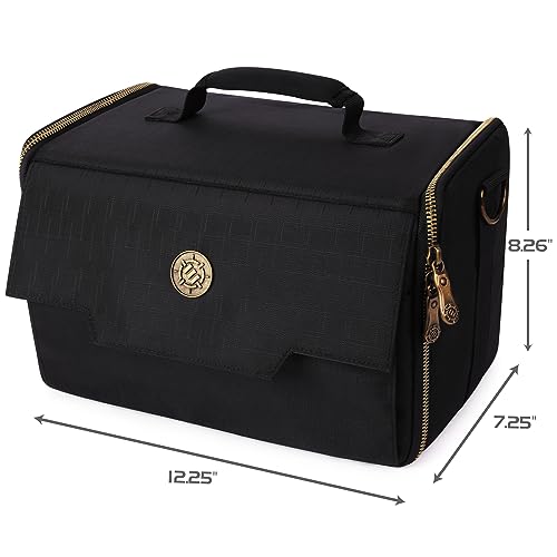 ENHANCE Miniature Figure Satchel - Compact Storage & Carrying Case for DnD Miniatures with Shoulder Strap, 3 Foam Trays (2 Pre-Cut Trays and 1 Pick & Pluck Tray) - Fits Standard 20mm to 25mm Figures