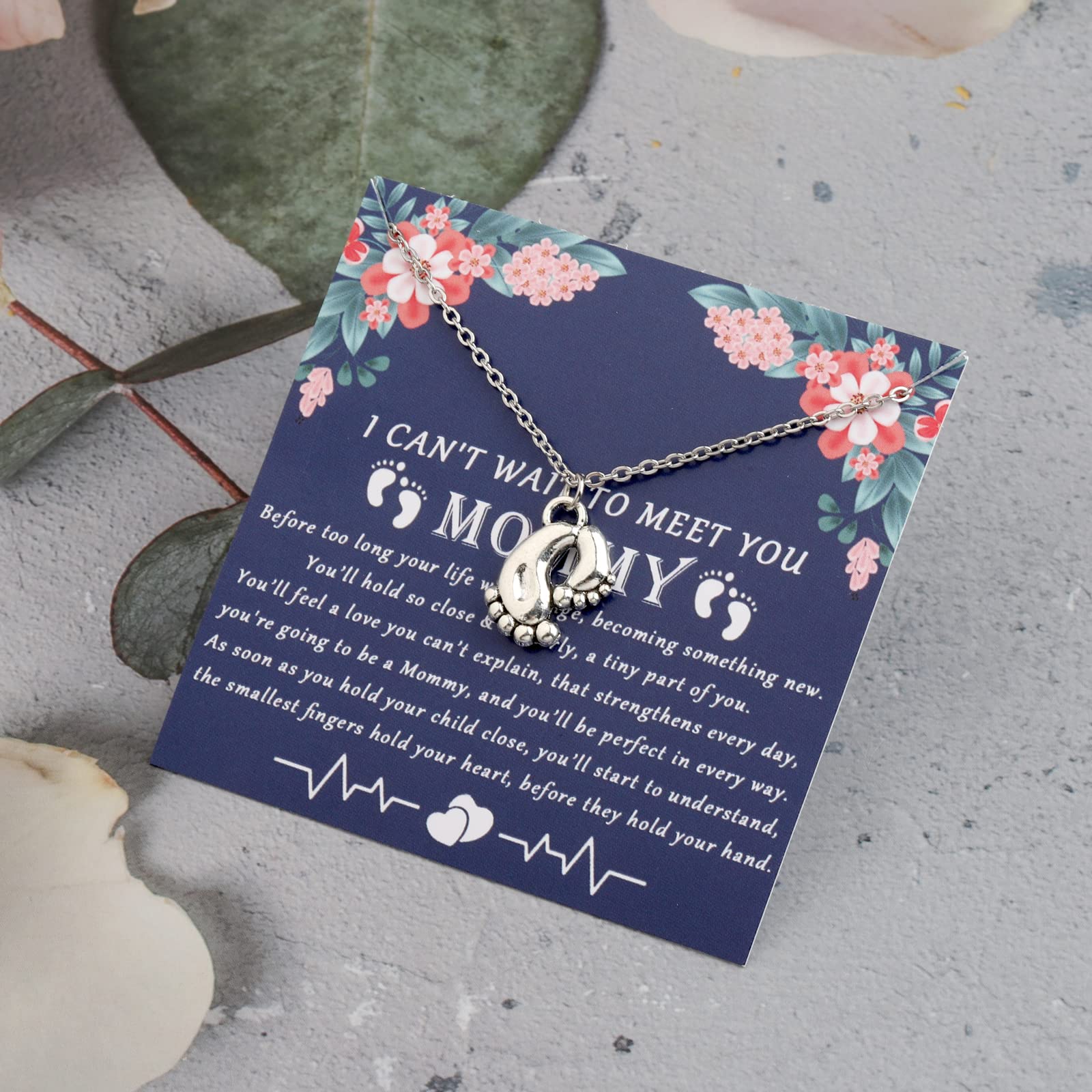 MYOSPARK Mom to Be Necklace with Message Card Pregnancy Gift for First Time Mom Expecting Mom Gift Pregnant Wife Gift (Mom Feet NL)