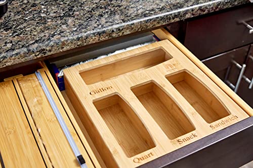 Jaza Goods | Ziplock Bag Storage Organizer and Dispenser for Kitchen Drawer | Wall Mountable | Compatible with Gallon, Quart, Sandwich & Snack Size Bags