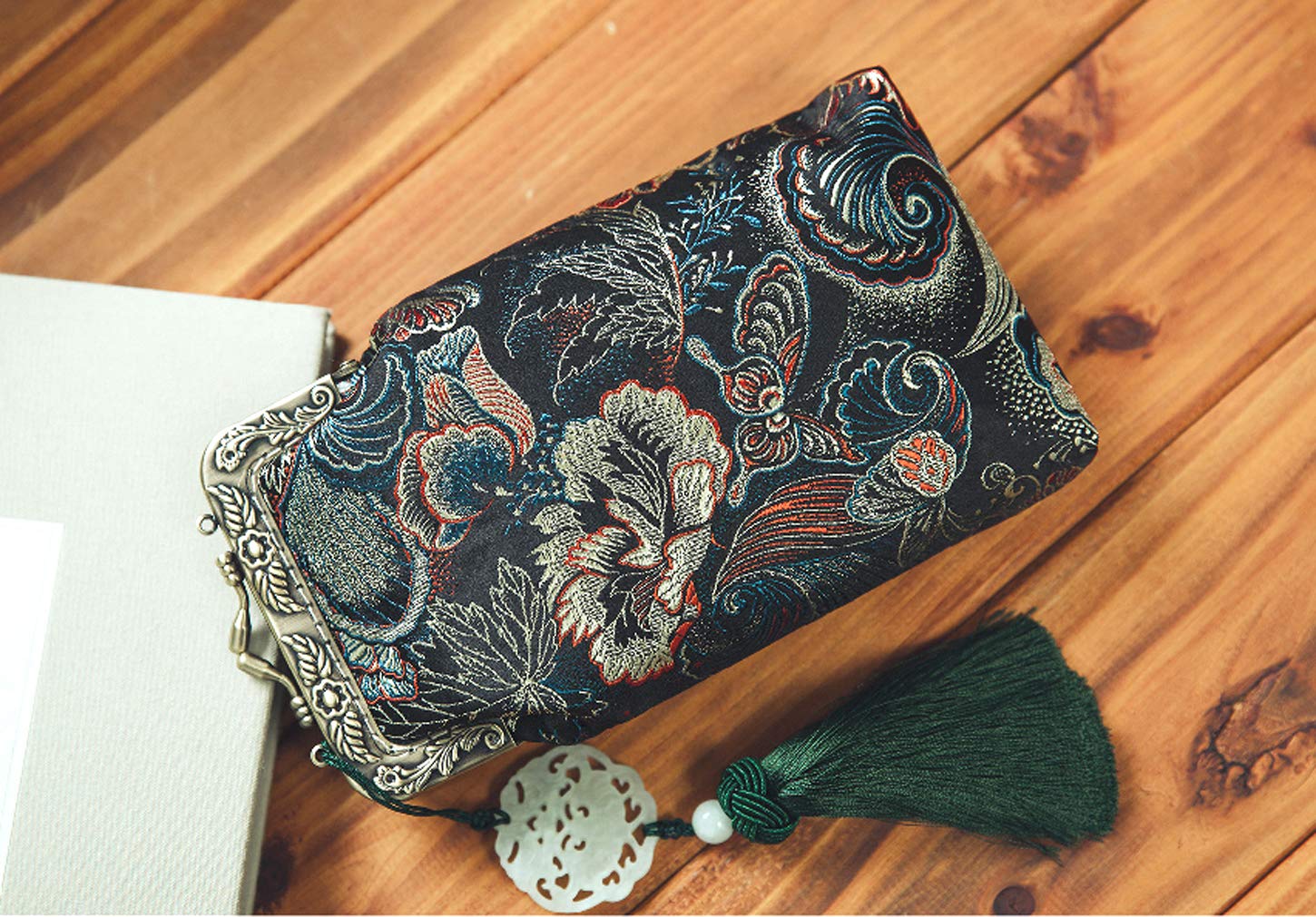 Jan&Dee Silk Womens Small Crossbody Bag, Tassel Cell Phone Purse Holder Wallet Butterfly