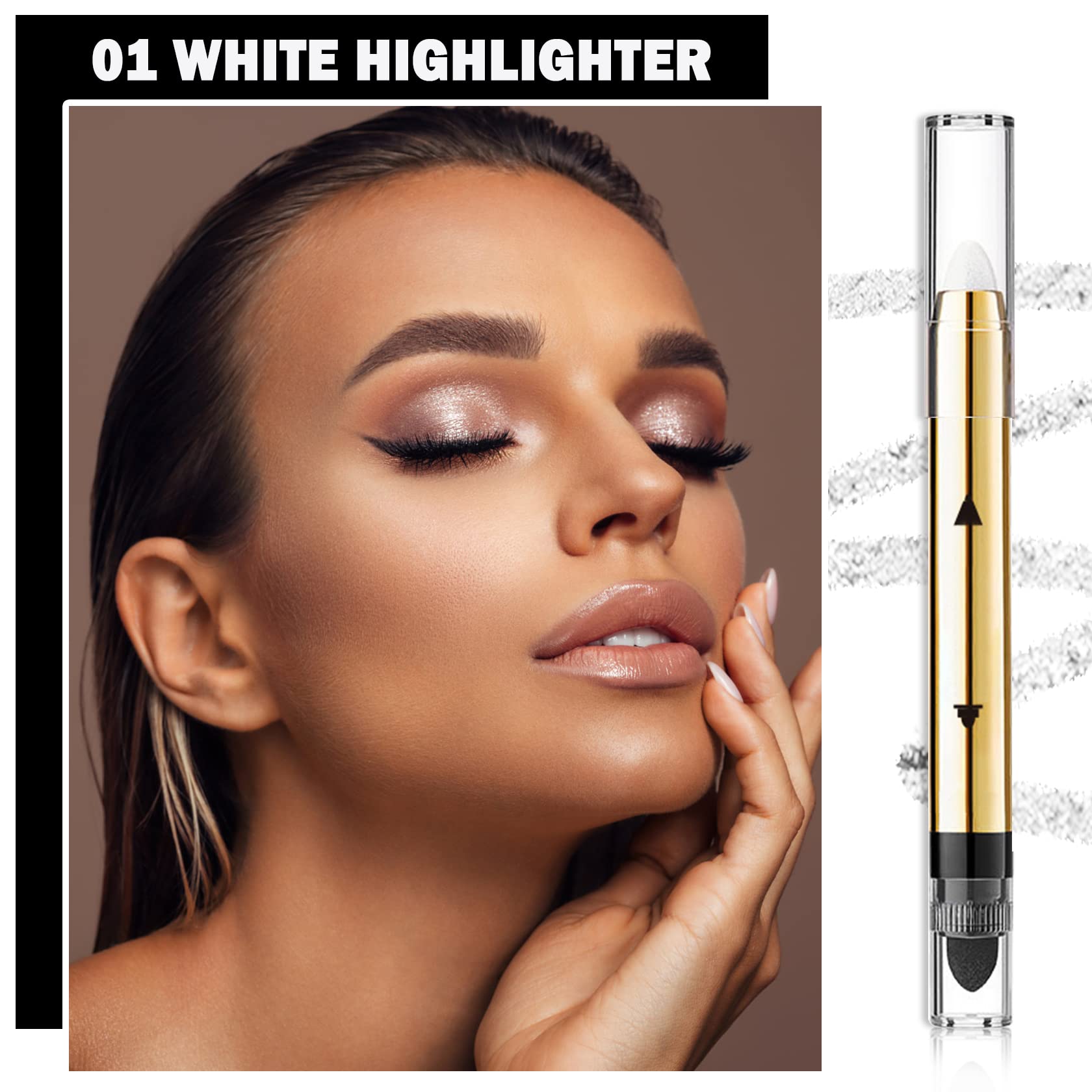 AWCCXMYM Cream Eyeshadow Stick Glitter Eyeshadow Liquid Eyeshadow Natural Soft Shimmer Eye Shadow Sticks For Eye Makeup 02#Orange Highlighter