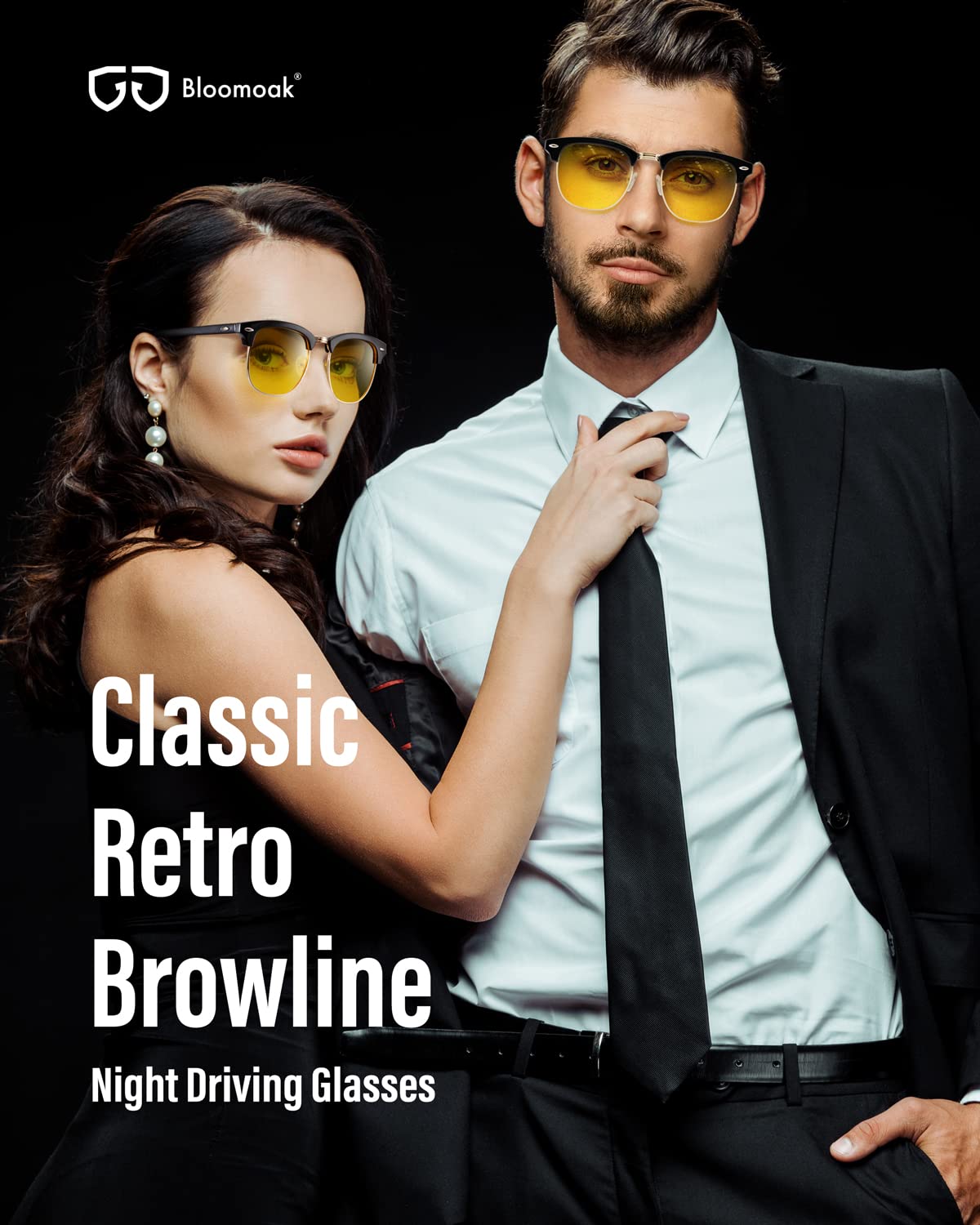Bloomoak Night Driving Glasses for Men Women, Classical Design | Semi-Frame | Metal Rivets | Polarized| UV400 ProtectionâŚ