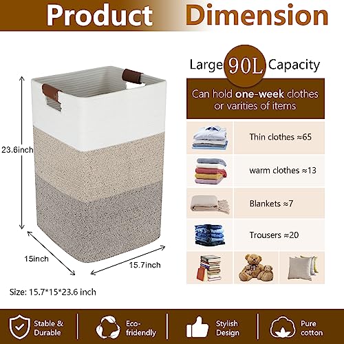 SIXDOVE Laundry Hamper 90L Extra Large Laundry Basket, Tall Woven Blanket Basket, Cotton Woven Storage Basket Hamper with Handles for Living Room, Collapsible Large Basket for Toys, Pillows, Blankets, Clothes-Gradient Yellow