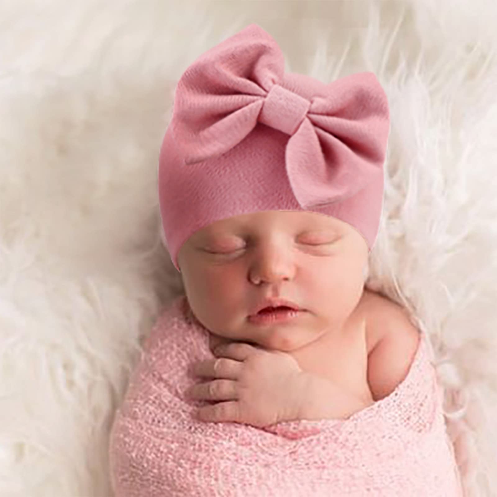 BQUBO Newborn Baby Hats Mittens Set Hospital Hat Beanie Infant Bow Hats Baby Cotton Gloves No Scratch Mittens for 0-6 Months