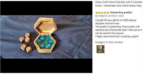 Krazy Craft Wood Dice Box With 5 Wooden Dices - Handmade Dice Game Brass Inlay Dices For Tabletop Countertop Standing Display Dice Box Board Games Accessories For Kids Adults Teens