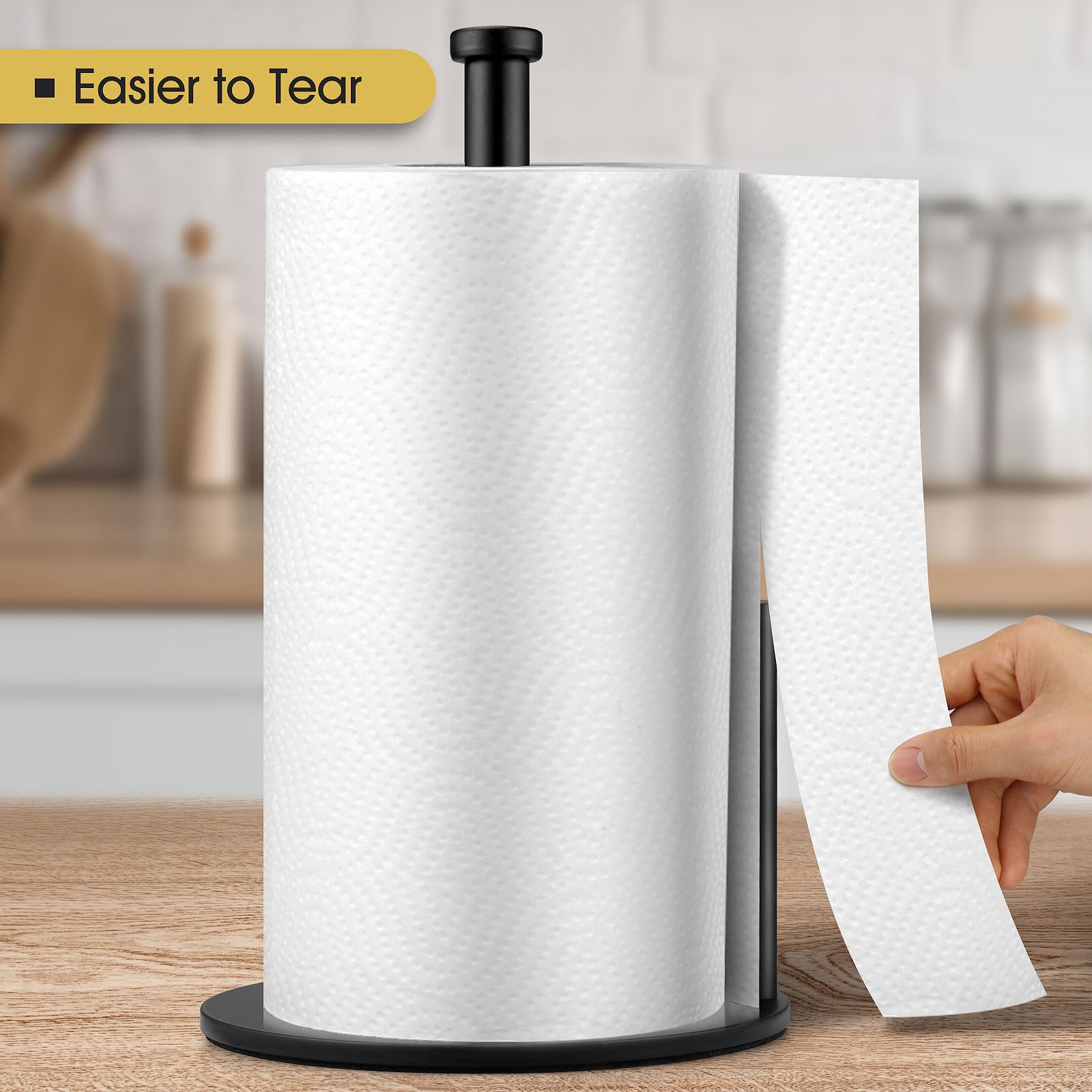 Black Paper Towel Holder, Countertop Paper Towel Holder, Steady Paper Roll Holder, Weighted Paper Towel Stand for Kitchen Bathroom