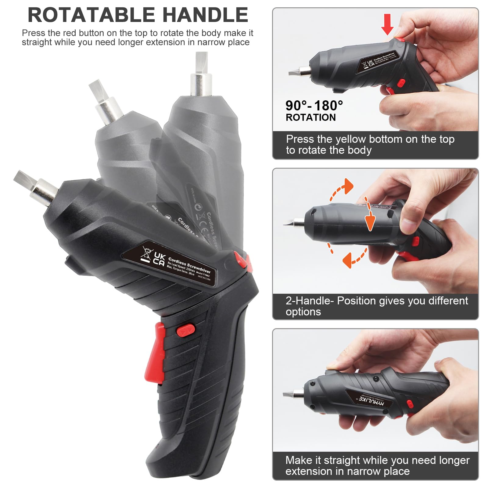 Cordless Electric Screwdriver, 3.6V Rechargeable Power Screwdriver with 47 pcs Accessories, usb charging, 3Nm Screw Gun, mini Carrying screwdriver set with LED Light for Father's Day Gift