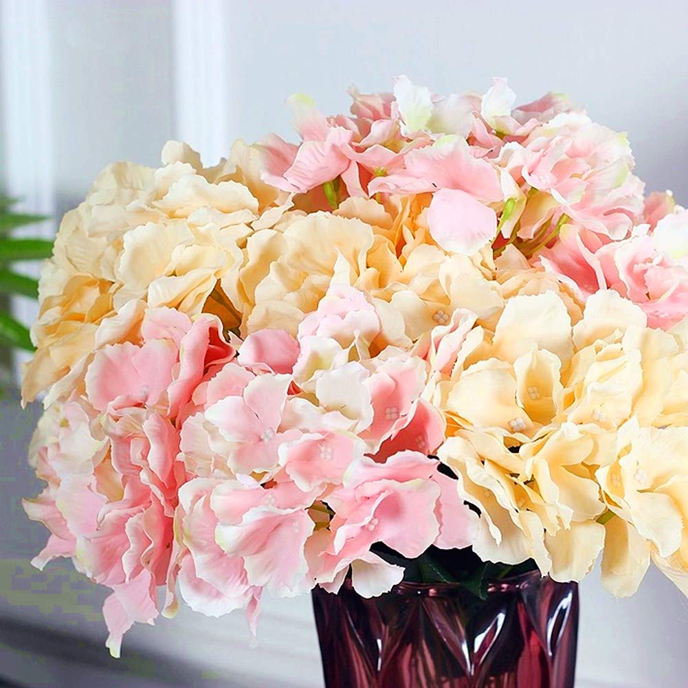 Jasion Artificial Flowers Fake Hydrangeas Flowers 5 Heads Silk Bouquet for Office Home Party Wedding Bridal Decoration
