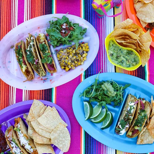 Jarratt Industries Fiesta Taco Serving Plastic Plates Set, Serving Trays with Stand Up Holder for Soft and Hard Shell Tacos, Use for Taco Nights and Bar, Microwave Safe, Set of 4