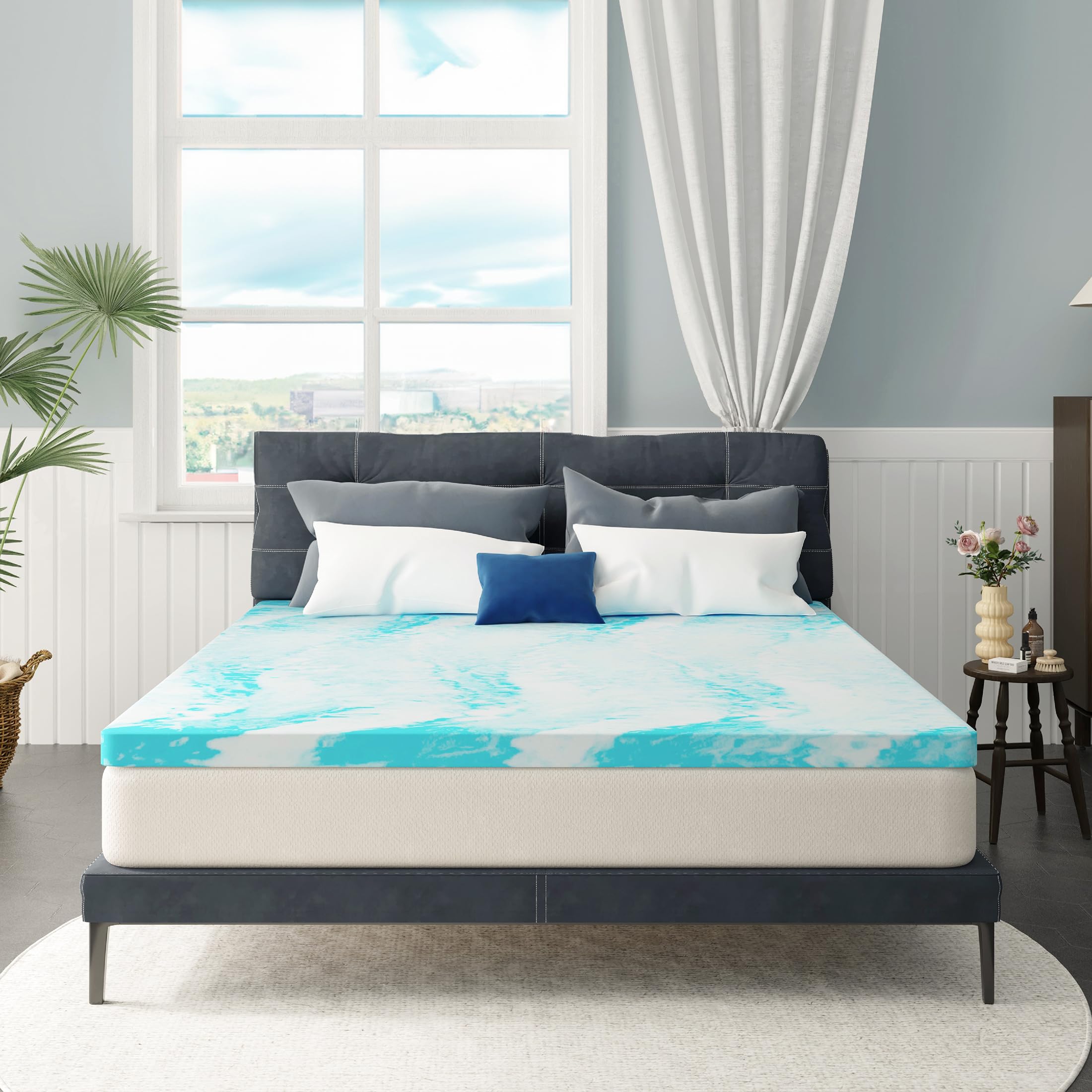 Full Mattress Topper 3 Inch Memory Foam Mattress Topper with Gel Infusion, Cooling Mattress Pad in a Box, CertiPUR-US Certified, 54”x75”, Blue