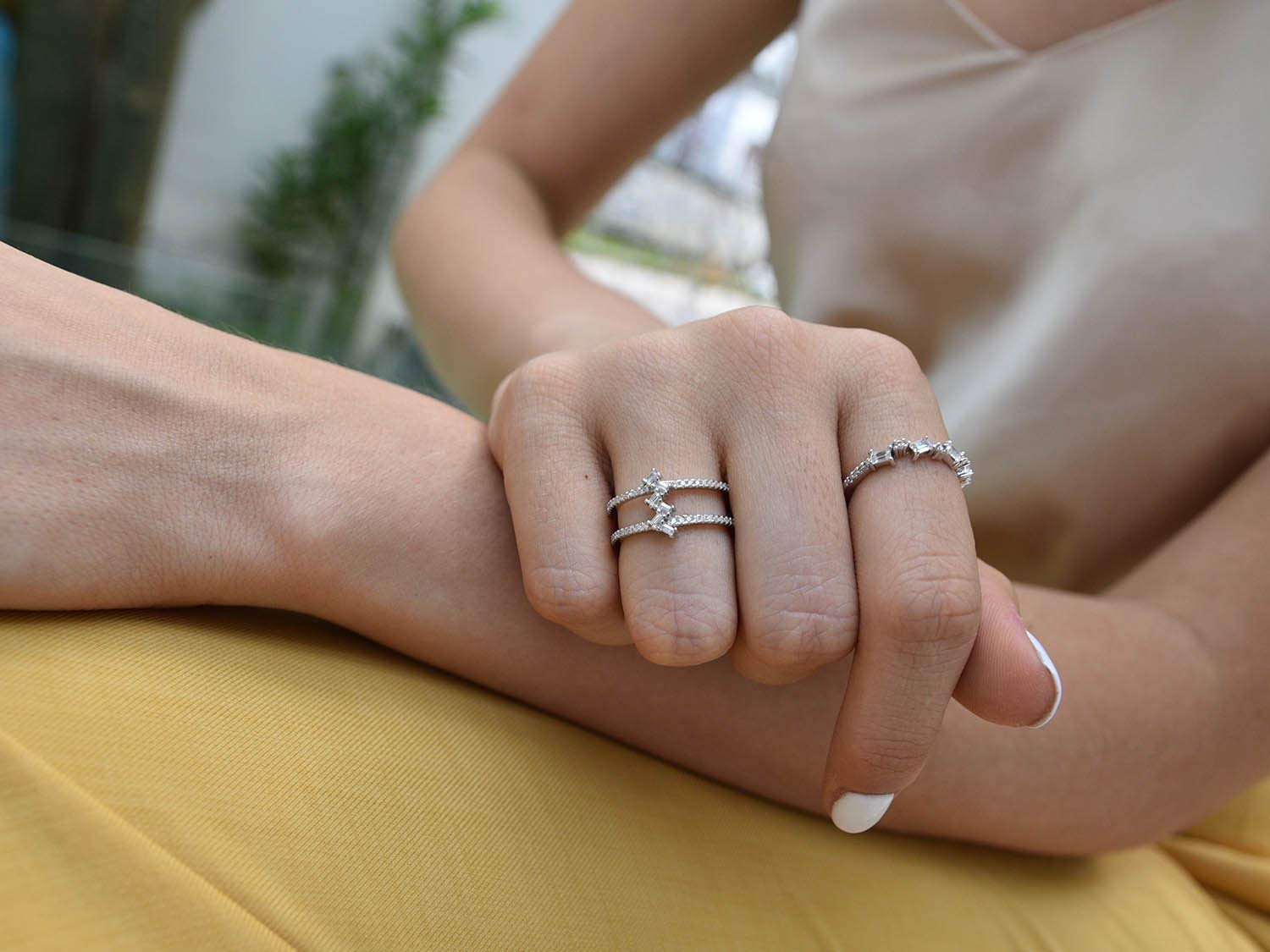 BLOSSOM & HUE Double Band Baguette CZ Ring [.925 Sterling Silver] Micro Pave Band