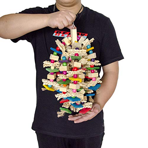 EBaokuup Large Parrot Chewing Toy - Bird Parrot Blocks Knots Tearing Toy Bird Cage Bite Toy for African Grey, Macaws Cockatoos, and a Variety of Amazon Parrots (Large)