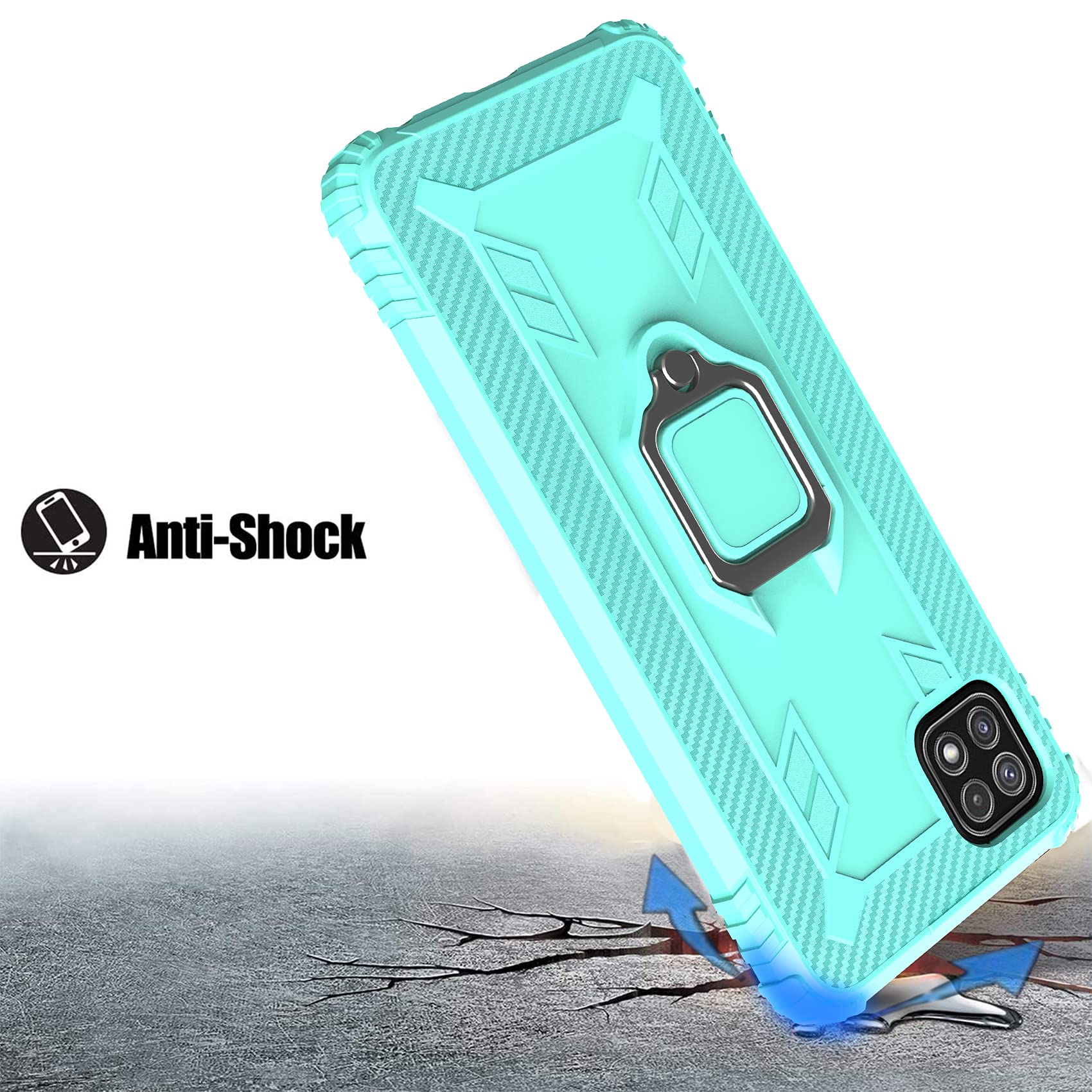 Milomdoi Case for Samsung Galaxy A22 5G with 2 Pack Screen Protector, [Not fit 4G] [Military Grade Protective ] Heavy Duty 360° Finger Ring Kickstand Cover for Samsung A22 5G Phone Case-Light Green