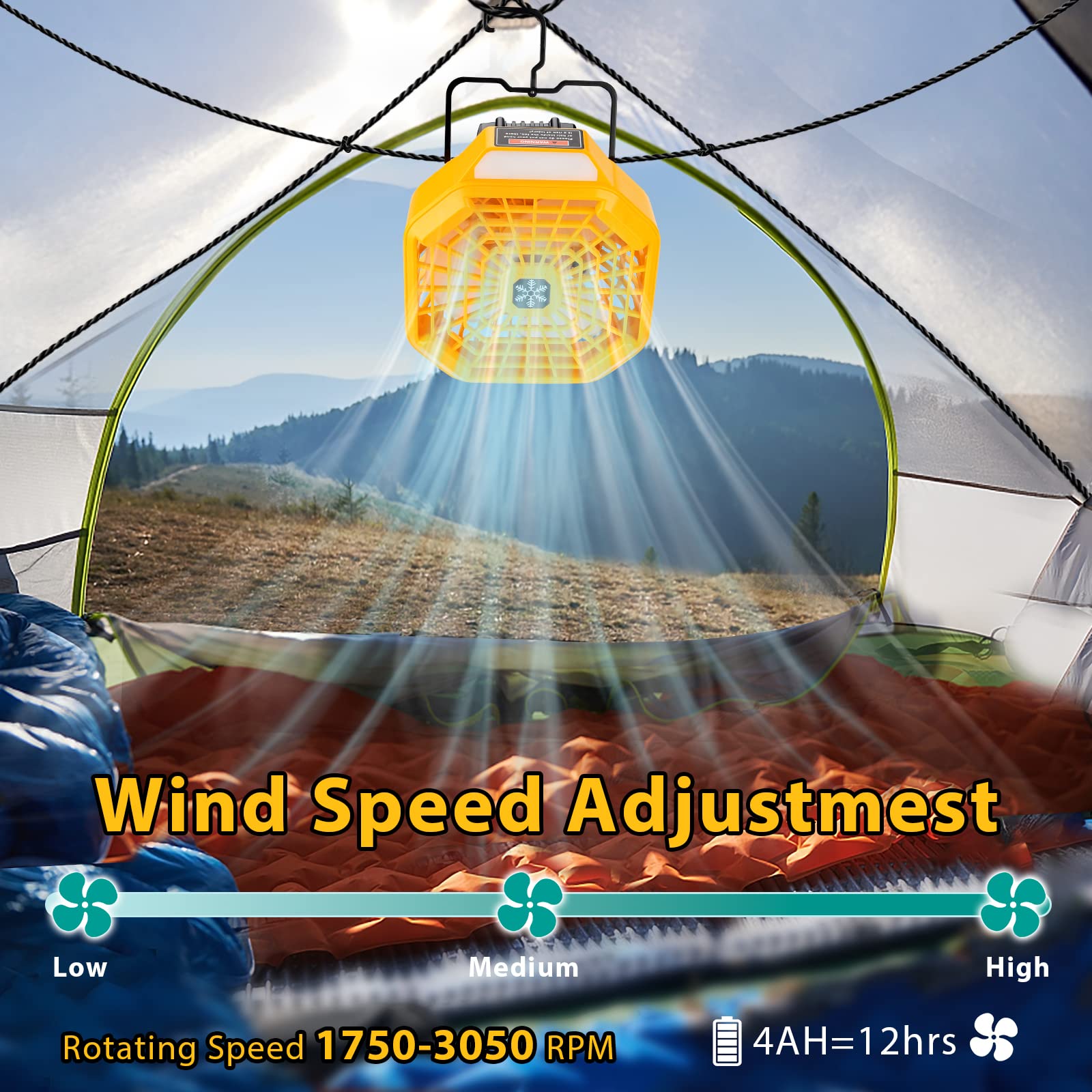 Cordless Fan for Dewalt 20v Max Battery,Portable Jobsite Fan with 3 Energy Efficient Speed Settings and 300LM Led Work Light,Battery Operated Fan for Bedroom Home Camping Tent Office (Tool Only)