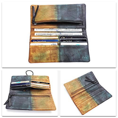 Genuine Leather Wallet for Women long Purse Slim Clutch vintage cowhide handmade Cash Card Holder Organizer (Brown)