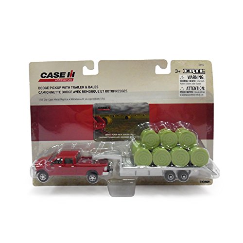 Ertl Plastic Dodge Pickup with Diecast Trailer and Bales, 1:64-Scale