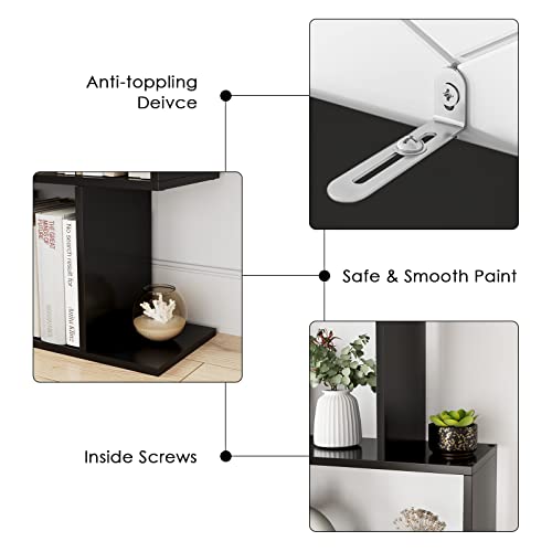 FOTOSOK 6 Tier Bookcase, S-Shaped Black Bookshelf,Tall Bookcase Freestanding Display Shelf for Bedroom, Living Room, Home Office