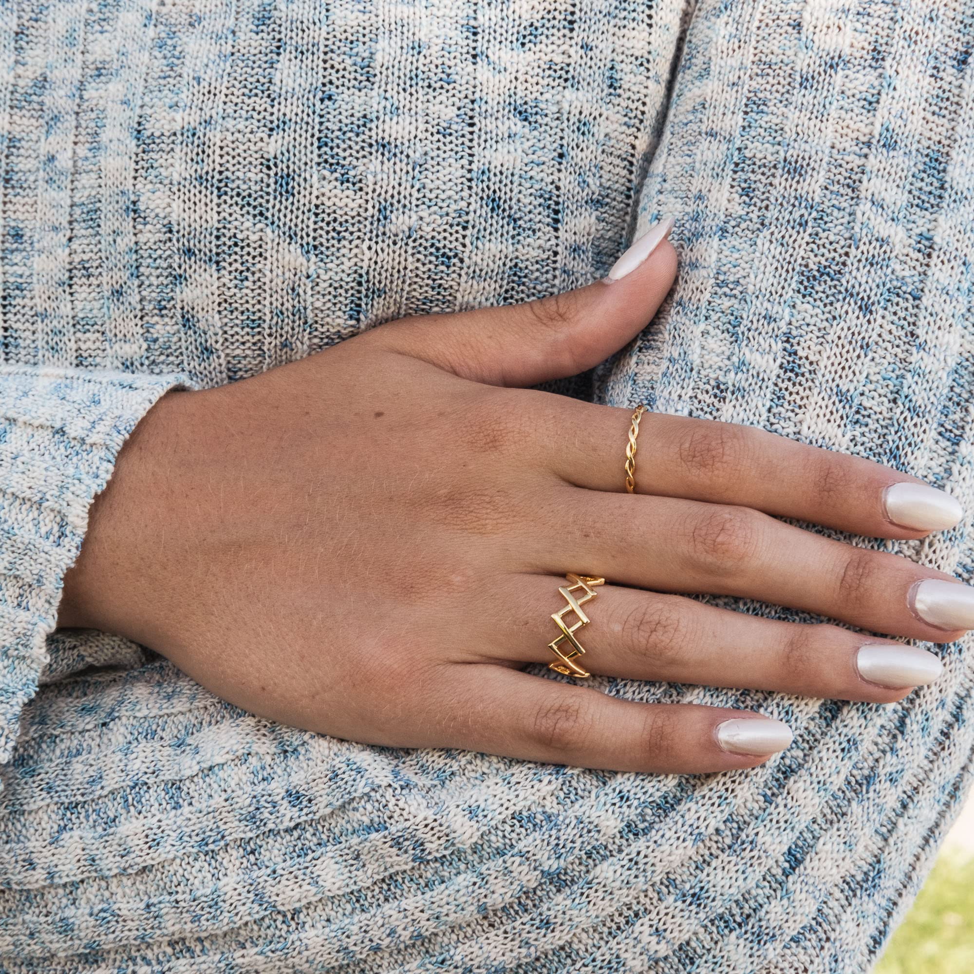 BLOSSOM & HUE Wide Woven Ring | 18kt Gold Over Sterling Crisscross Ring | X Band | Size 8