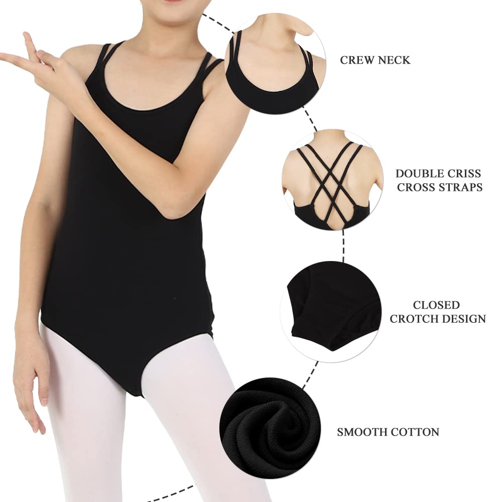 ASmileIndeep Ballet Leotard for Girls Dance Leotards Double Straps Crisscross Back (Black (Double Camisole), Large)