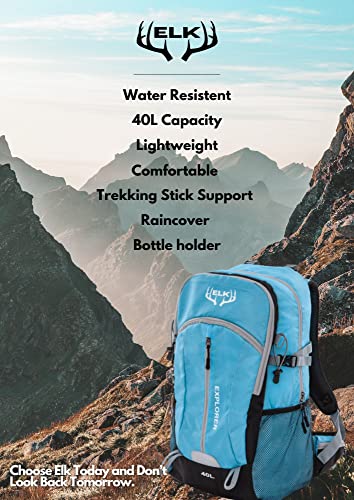 Elk 40L Hiking Backpack, Lightweight Waterproof Daypack with Rain Cover