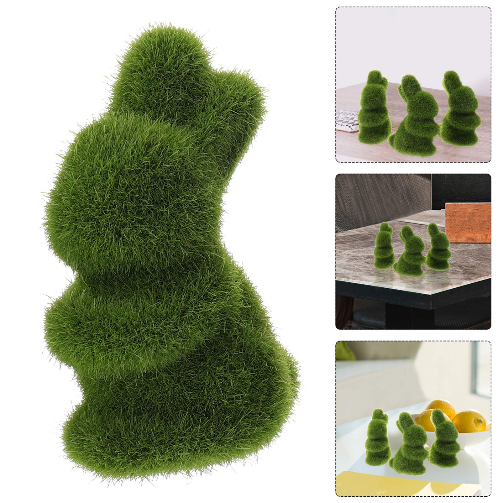 NUOBESTY Easter Moss Bunny Figurine, Green Miniatures Rabbit Garden Decorations Easter Furry Flocked Standing Rabbit Statue Easter Party Favor for Home Office Table Ornament