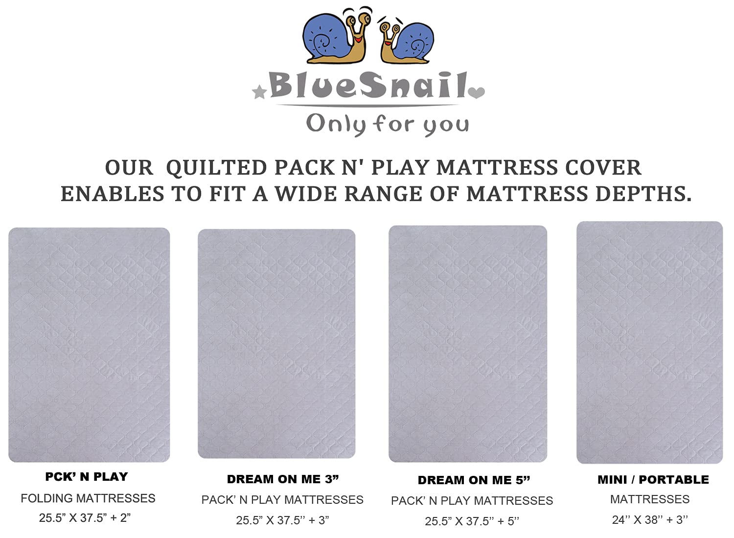 BlueSnail Waterproof Quilted Pack N Play Mattress Cover - Fits All Baby Portable Mini Cribs, Play Yards and Foldable Mattresses (2 Pack, White)
