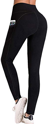 IUGA High Waist Yoga Pants with Pockets, Leggings for Women Tummy Control, Workout Leggings for Women 4 Way Stretch Black