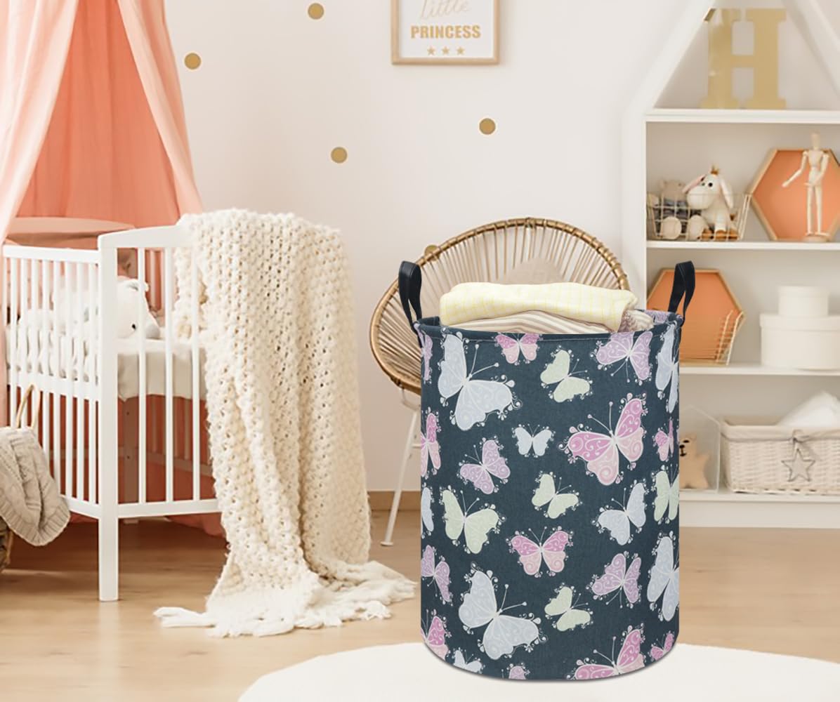 CLOCOR Butterfly Laundry Basket,Waterproof Baby Girls Nursery Hamper, Girls' Room Decor,Kids Toys Storage Bin,Gift Basket(Dream Butterfly