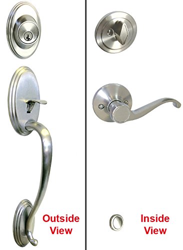 eBuilderDirect Satin Nickel Front Door Single Cylinder Handleset Handle Set with 835DC Lever