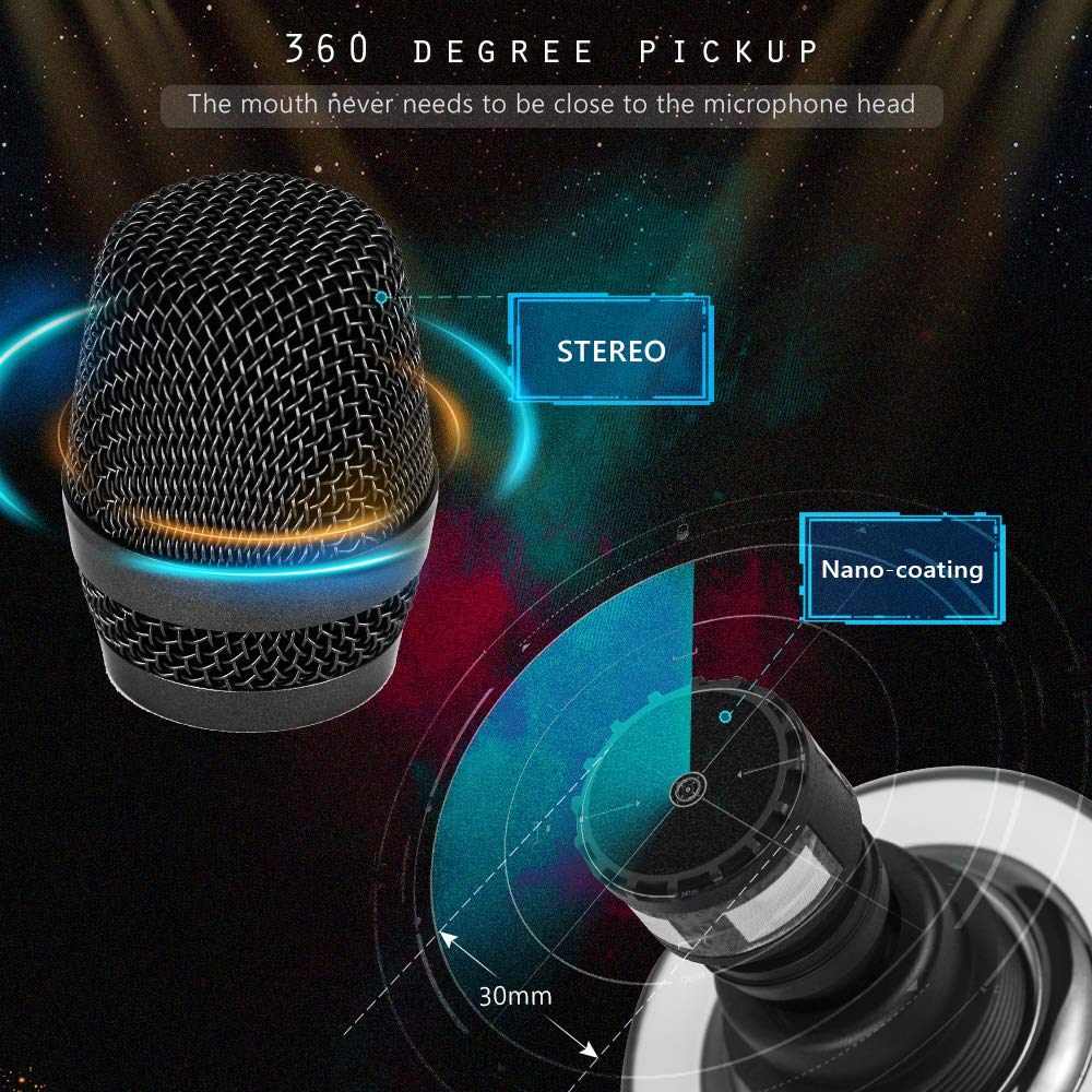 BONAOK Bluetooth Wireless Karaoke Microphone, Portable Rechargeable Karaoke Machine Speaker with Stereo Sound Party Home Birthday Gift for All Smartphone/PC (Space gray)