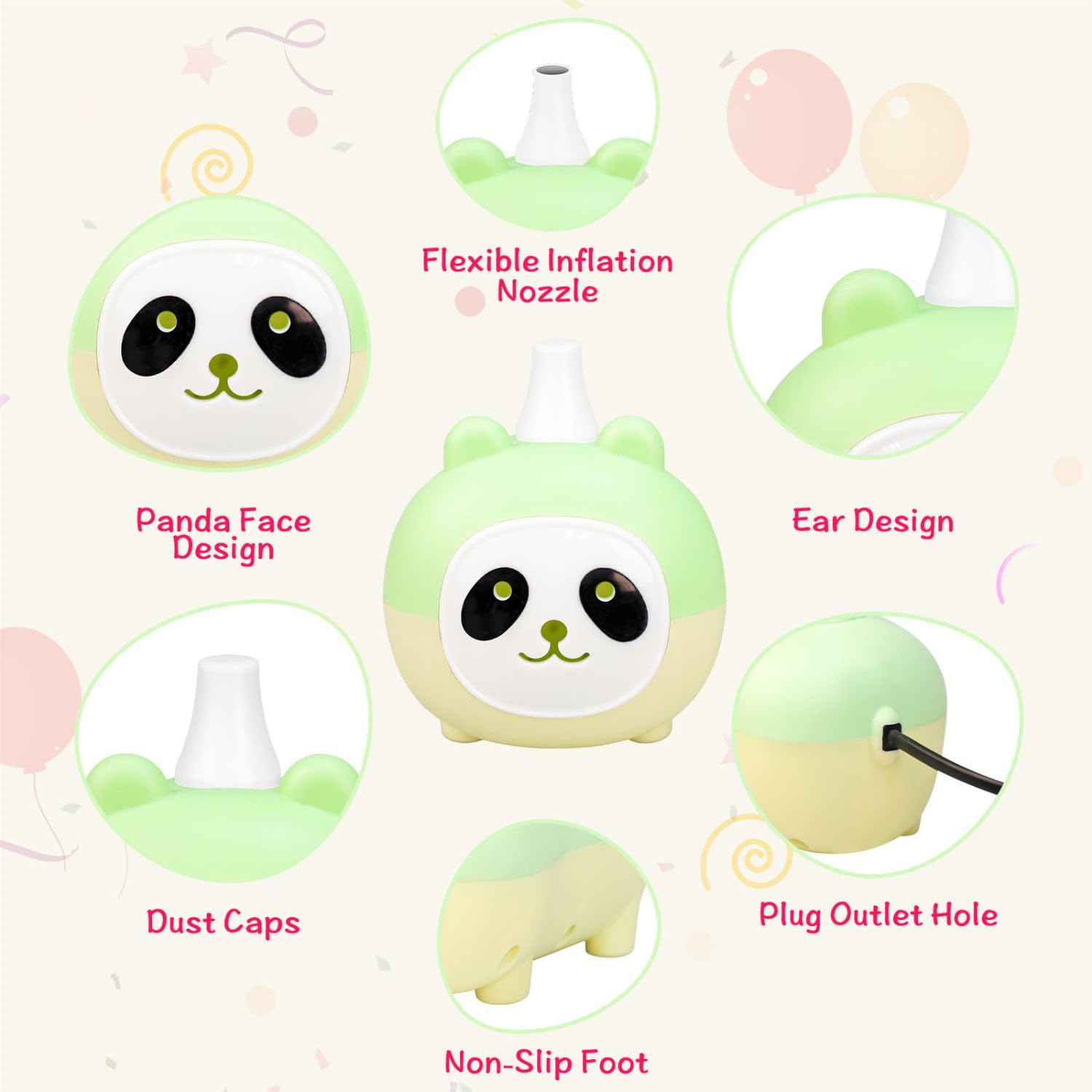Borosino Balloon Pump Electric 110V 450W Portable Small Panda Balloon Inflator Blower Machine Air Pump for Balloon Garland Arch Party Decoration