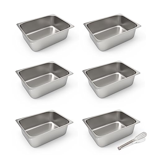 Jerlonfury 6 Pack 1/2 Size Stainless Steel Steam Table Pan, 6" Deep Hotel Pan, 0.7mm Thickness Commercial Food Pan, Steam Pan for Restaurant, Kitchen, Commercial Supplies