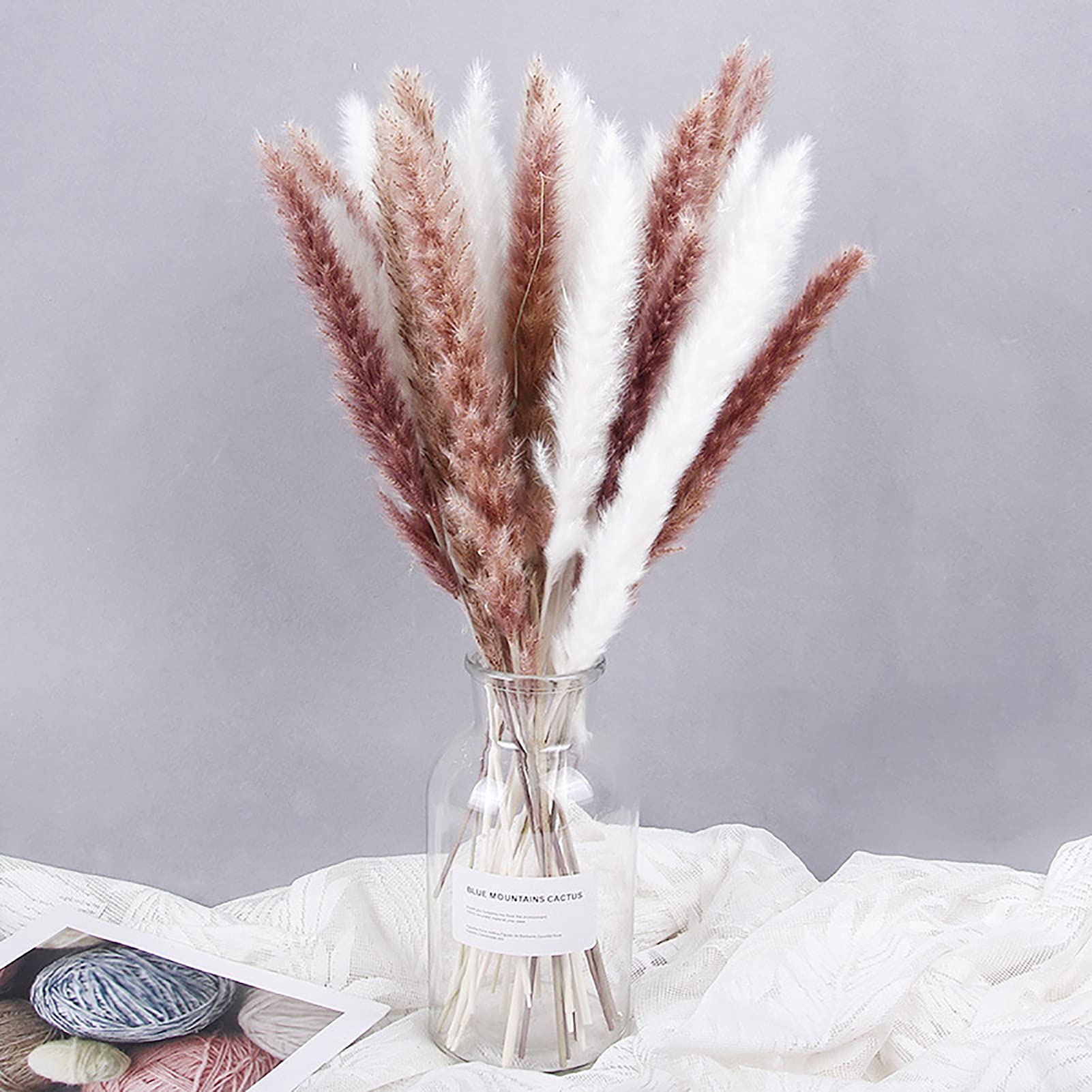 Mosichi Artificial Flower,15Pcs/Bundle Small Pampas Grass Ornamental Desktop Decor Dried Flower Birthday Party Artificial Reed Bouquet for Garden Garden - Blue