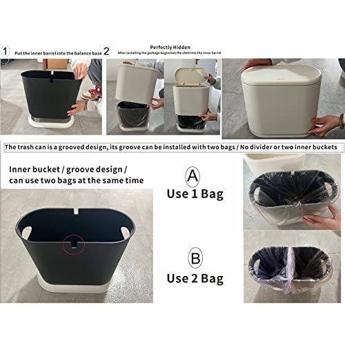 Cq acrylic 12 Liter Rectangular Plastic Trash Can Wastebasket with Press Type Lid,3.17 Gallon Dog Proof Garbage Container Bin for Bathroom,Powder Room,Bedroom,Kitchen,Craft Room,Office (White)