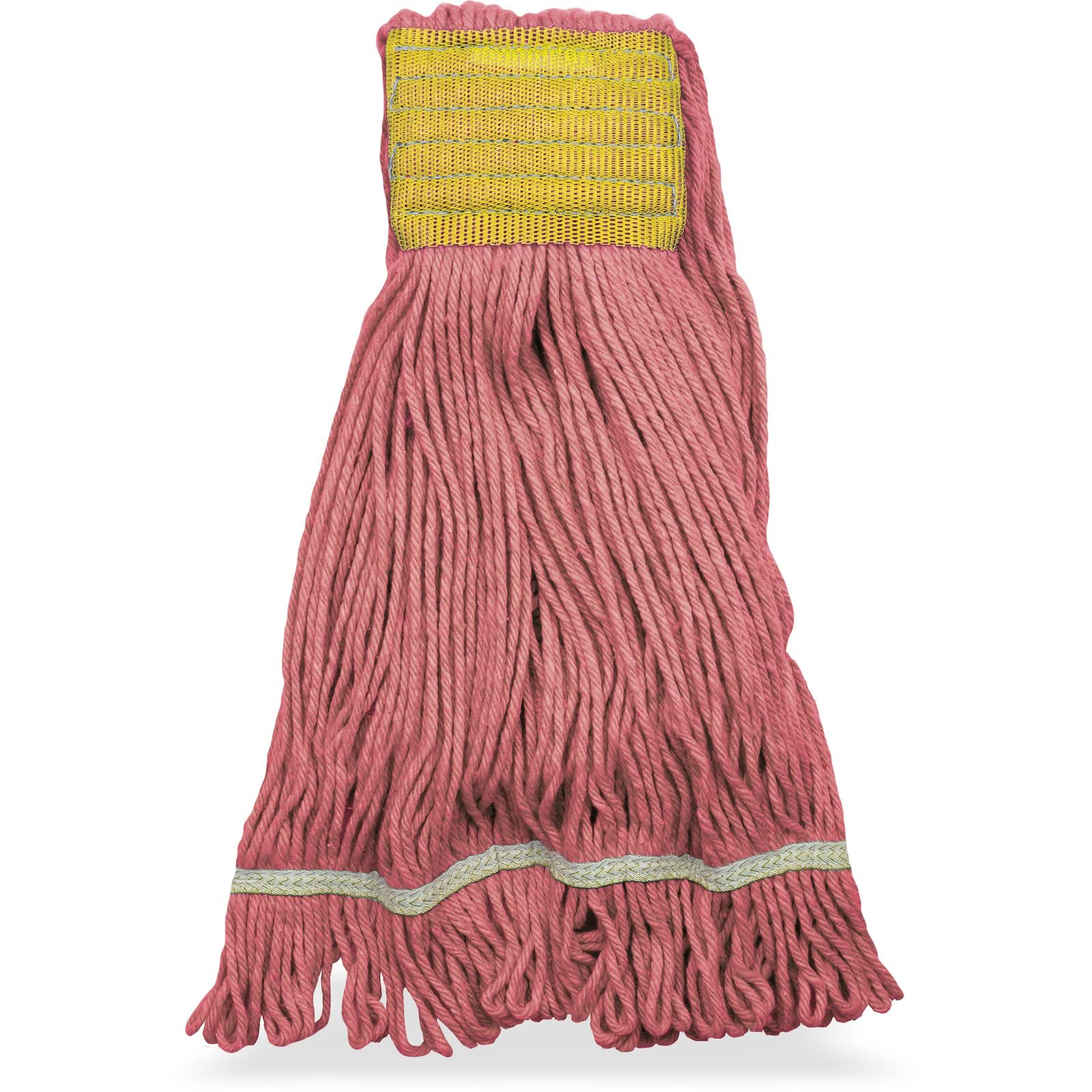 SPARTA Flo-Pac Cotton Mop Head, Loop-Ended, Wide Band with 5" Yellow Band for Organized Cleaning, Small, Red