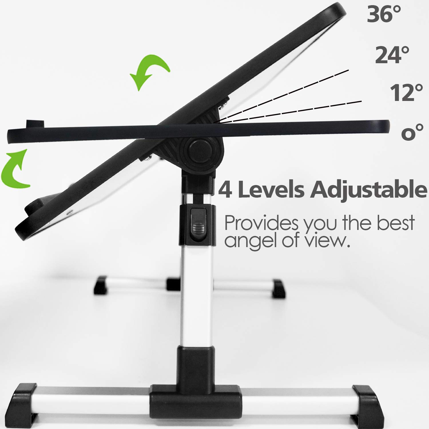 Bed Desk for Laptop, Adjustable Bed Table Tray Computer Desk, Portable Laptop Stand, Height and Angle Adjustable for Eating, Working, Writing, Medium(20.4IN X 11.8IN, Black)