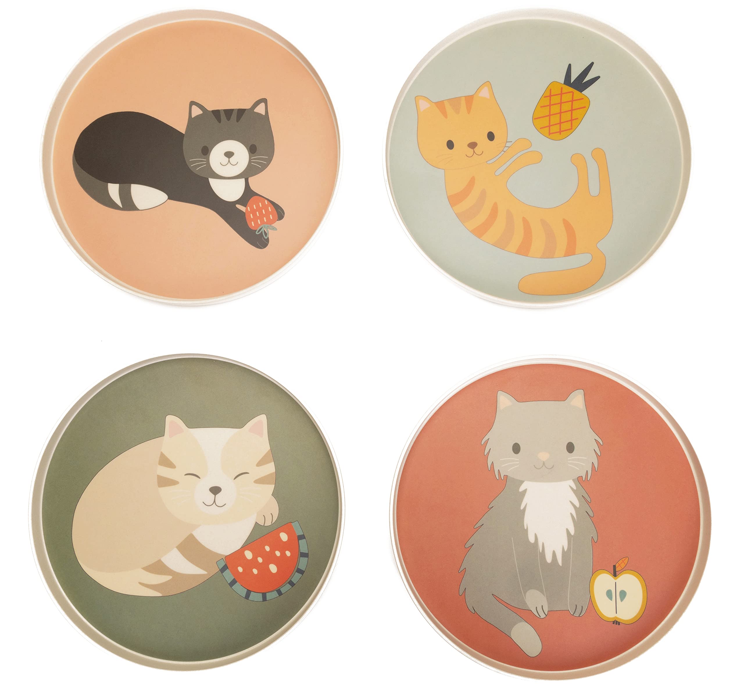 Brynn + Bear Upgrade Your Child's Dining Experience, Slide-Resistant Bamboo Plates, Expertly Crafted for Ages 3+ Dishwasher Safe and Durable | Cutie Cats