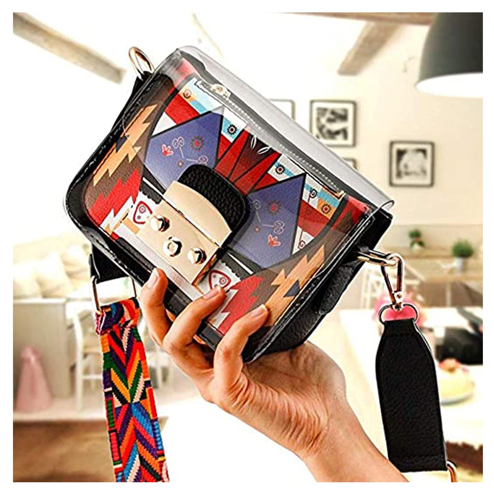 mothgel Women Mini Transparent PVC Plastic Crossbody Summer Durable Shoulder Bag (Black)