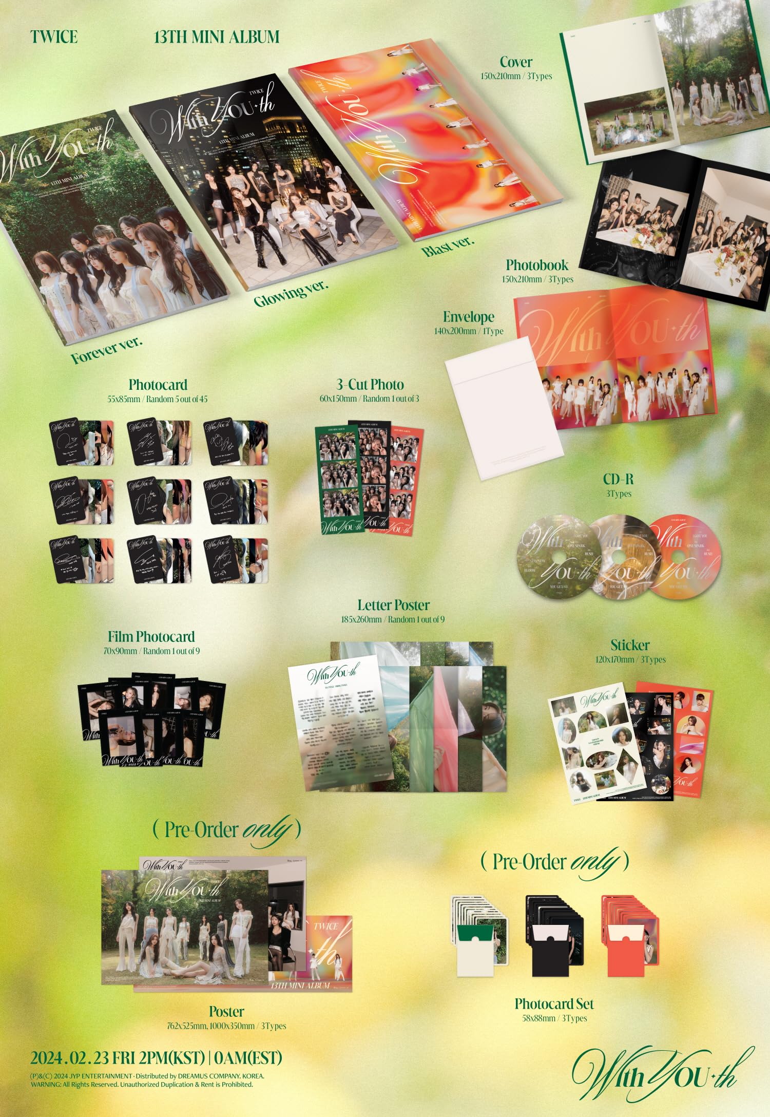 Dreamus TWICE - With YOU-th (13th Mini Album) CD+Pre-Order Benefit+Folded Poster (Random ver, 1 Folded Poster), JYPK1761