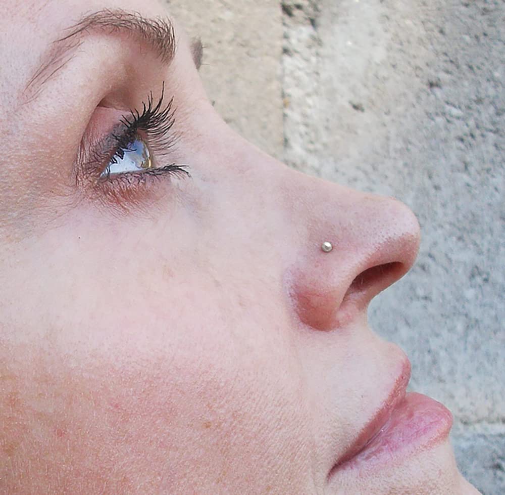 AtoZ Piercing - 14K White Gold 1.5MM Plain Top Ball 22 Gauge Ball End Nose Stud Piercing Jewelry