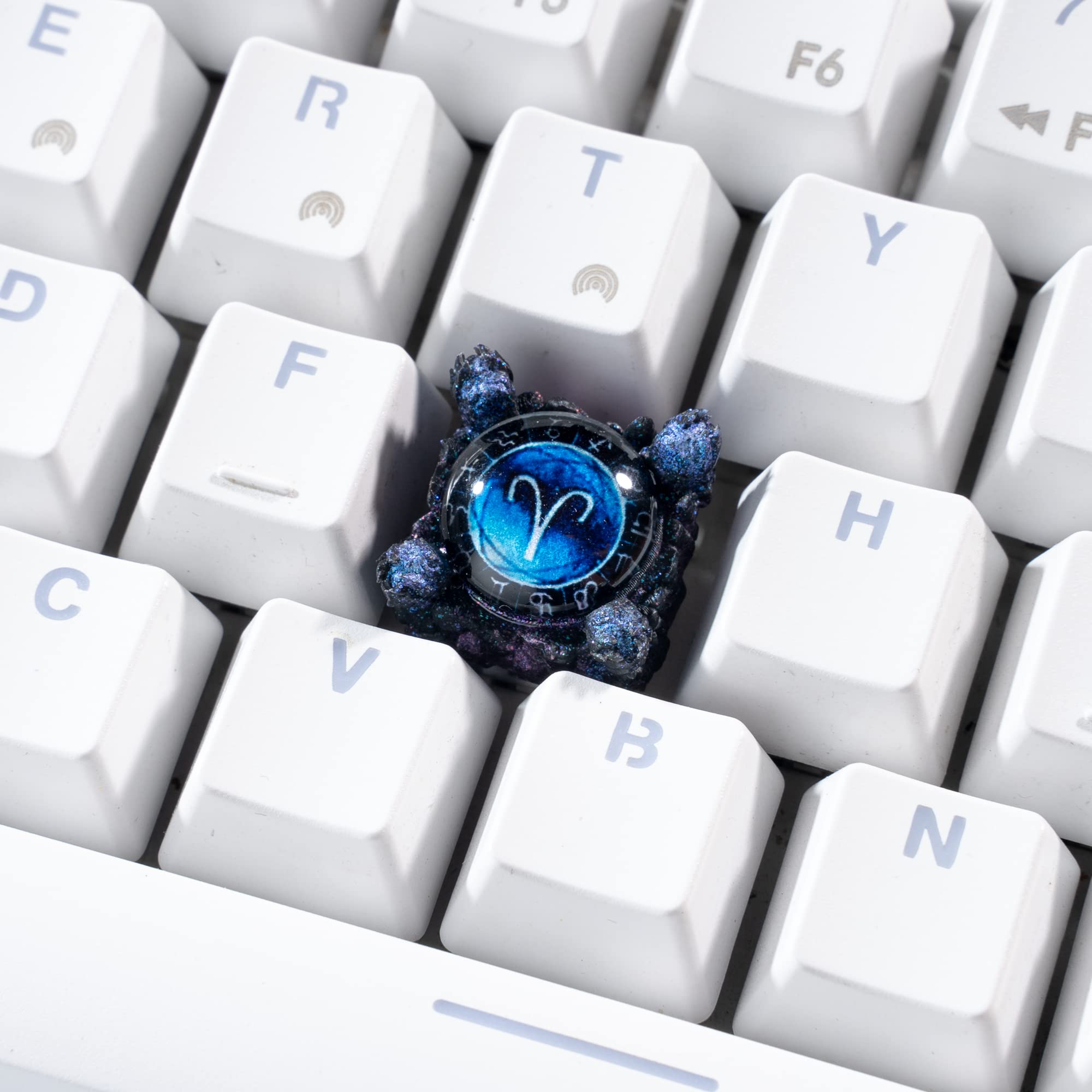 OceanKey Artisan Keycaps for DIY Replacement and Gaming, Handmade Resin Keycaps Blue Aries, Resin Keycaps for Switch Gaming, Cherry MX Mechanical Keyboards (Blue)