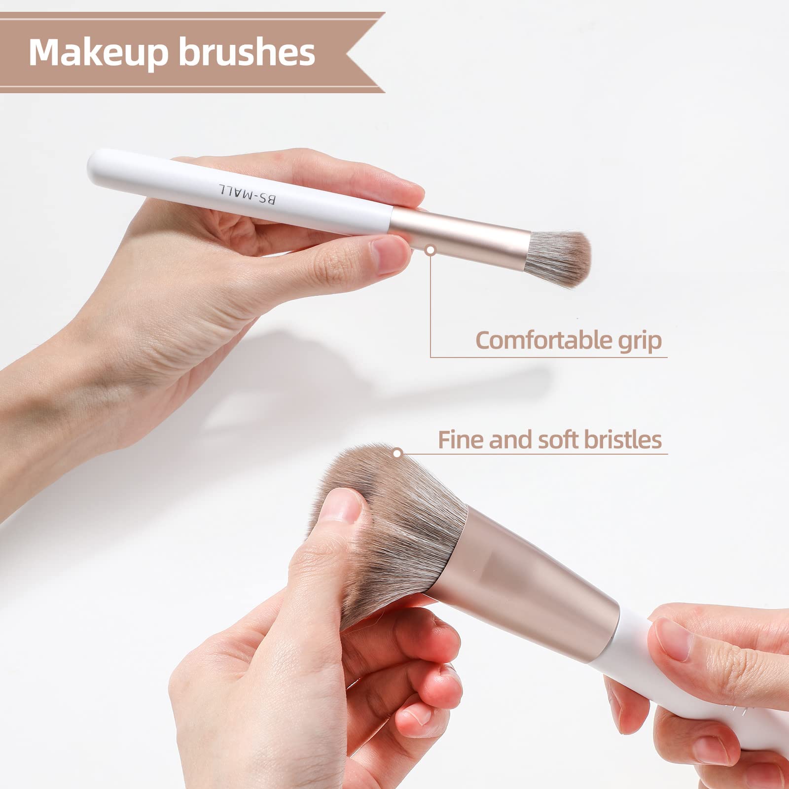 BS-MALL Makeup Brushes18 Pcs Premium Synthetic Powder Foundation Blush Contour Concealers Lip Brushes with Brush Holder Package for Gift （White)