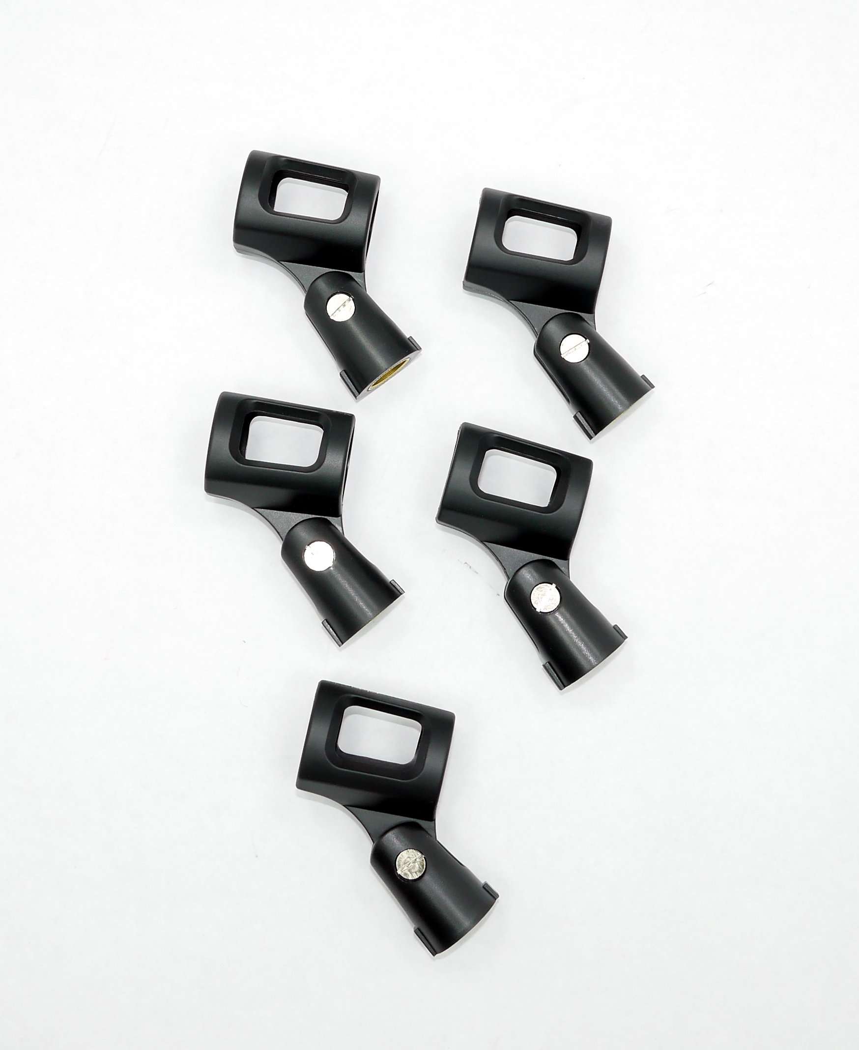 Microphone Clips, (5 Pack) Super Heavy Duty TOUR Grade Thick Wall Plastic Clips (5 PACK) Brass Threads for Stand Mount fits standard dynamic hand held microphone