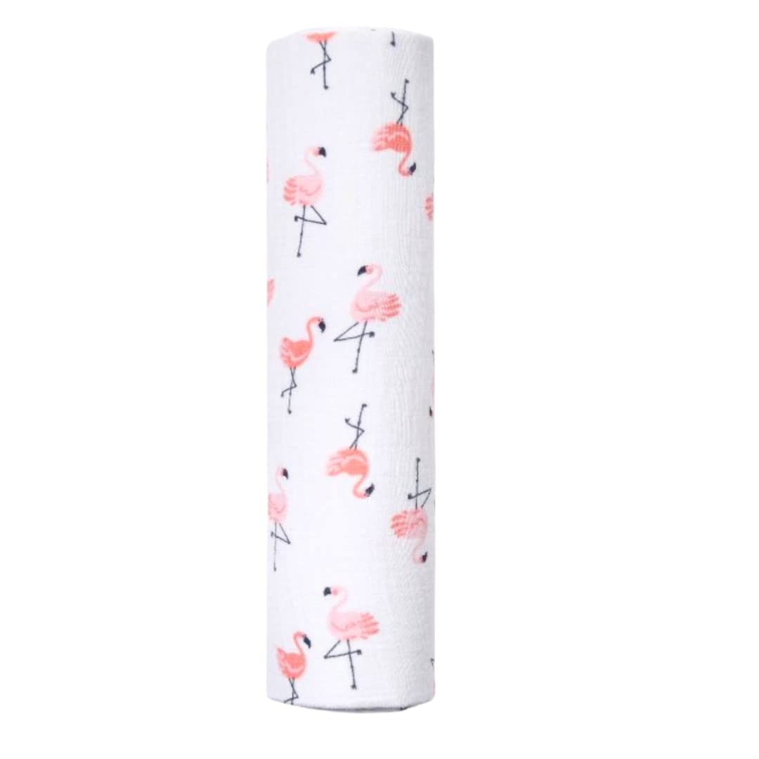 Cloud Island Swaddle Muslin Blanket - Flamingos White/Pink