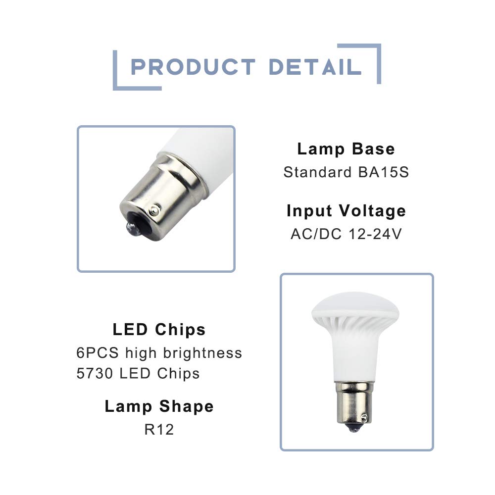 Bonlux 1383/1156 R12 BA15S LED Elevator Reading Light - AC/DC 12V 24V 3W BA15S SC Bayonet Base Reflector Elevator LED Bulb Daylight 6000K for RV Camper Motorhome 5th Wheel Marine Boat Light (2-Pack)