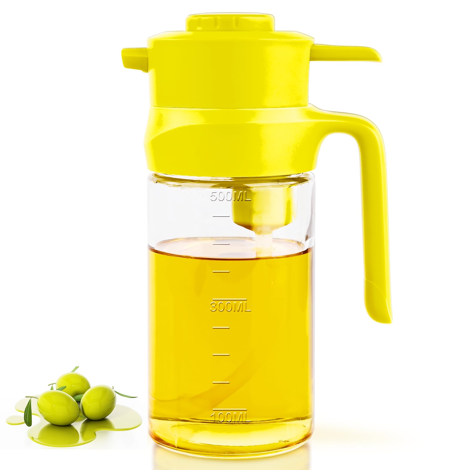 Axcone Oil Dispenser,Wide Opening Oil and Vinegar Bottle Easy Refill and Cleaning,Vinegar Condiment Storage Container with Scale for Kitchen Cooking (17 Oz)